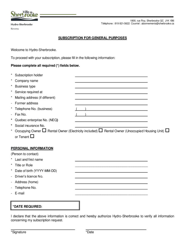 Fillable Online Subscription for general purposes Form Fax Email Print ...