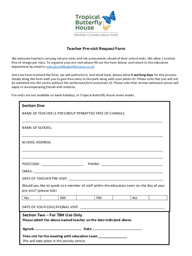 Fillable Online Teacher Pre-visit Request Form Section Two Fax Email Print - pdfFiller