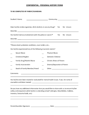 Fillable Online CONFIDENTIAL - PERSONAL HISTORY FORM Fax Email Print ...