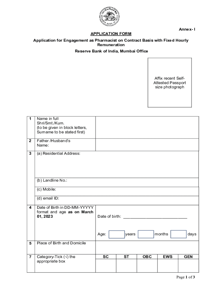 Fillable Online Page 1 of 3 Annex- I APPLICATION FORM ... Fax Email ...