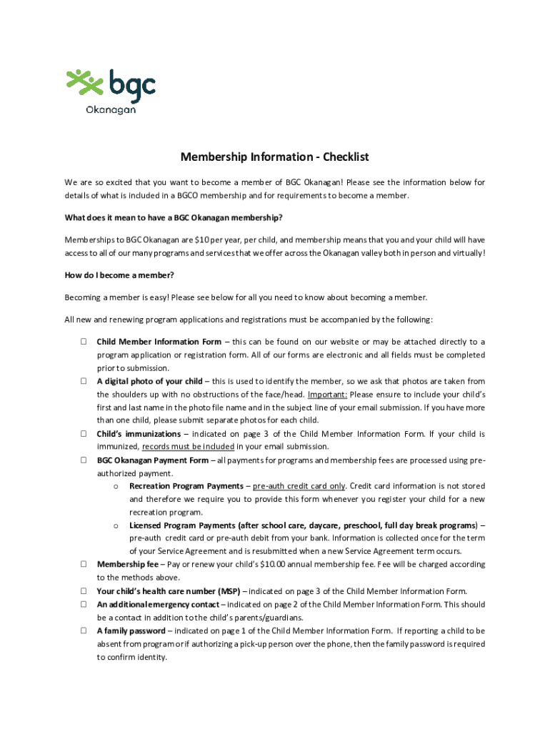 Fillable Online BGC membership form.pdf - INSTRUCTIONS TO PARENTS ... Fax Email Print - pdfFiller
