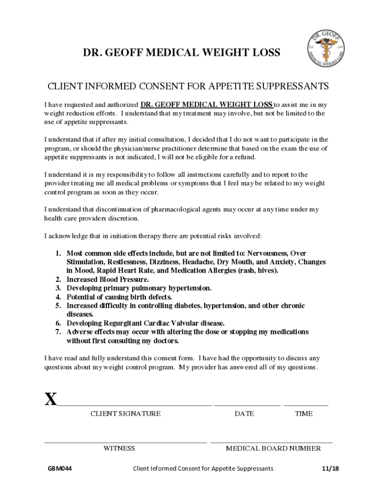 Fillable Online Dr. Gs Weight Loss Consent Form - Studylib Fax Email ...