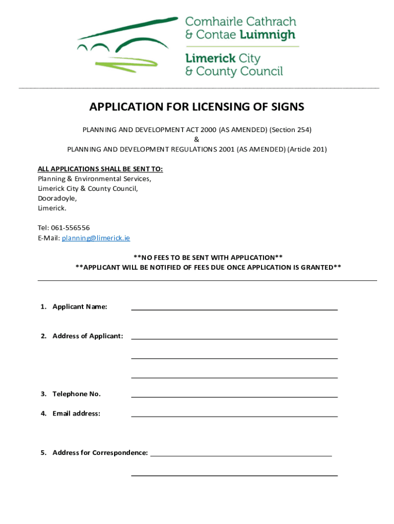 Fillable Online application for licensing of signs, appliances ...