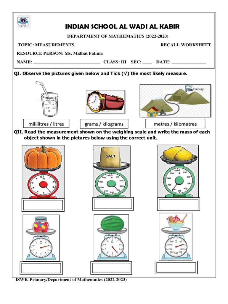 Fillable Online TOPIC: MEASUREMENTS Fax Email Print - pdfFiller