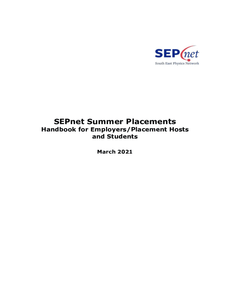 Fillable Online SEPnet Summer Placement Scheme - Information for ...