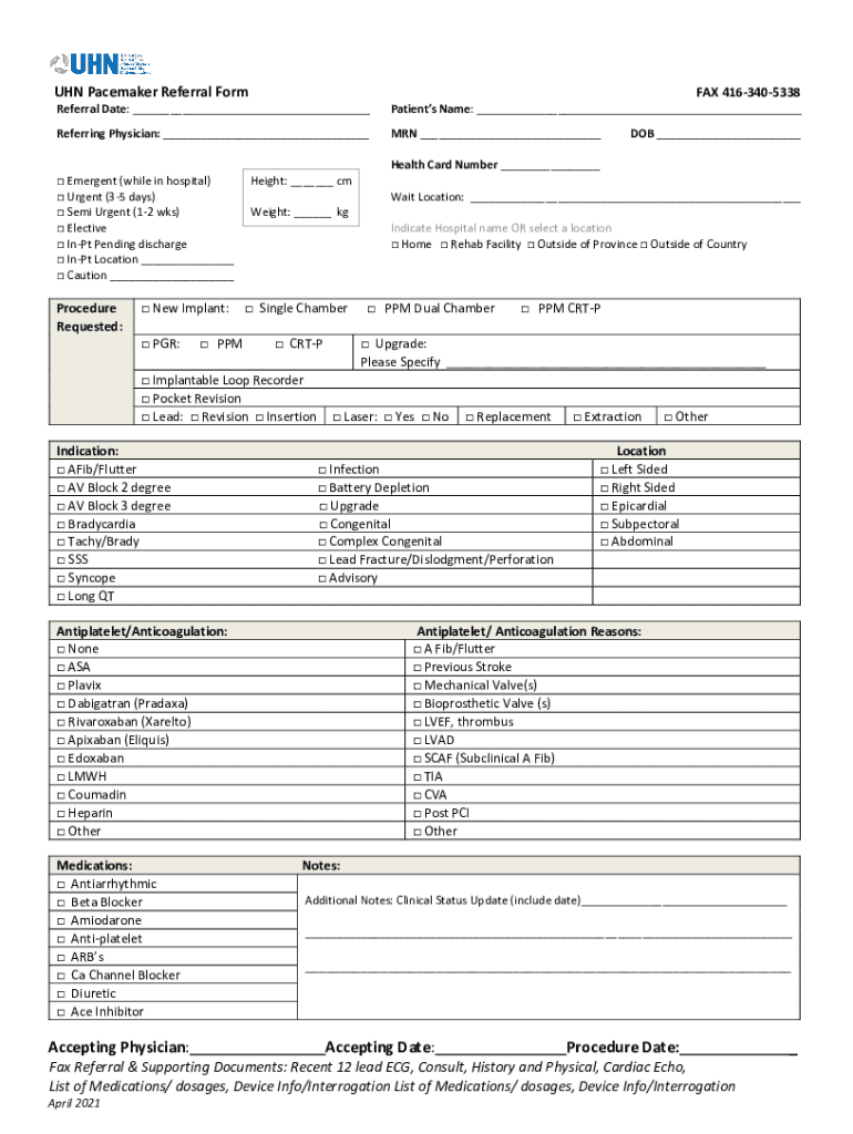 Fillable Online UHN Pacemaker Referral Form Fax Email Print - pdfFiller
