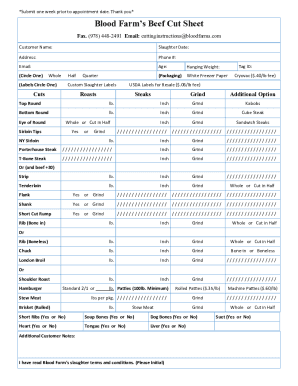 Fillable Online Blood Farm's Beef Cut Sheet Fax Email Print - pdfFiller