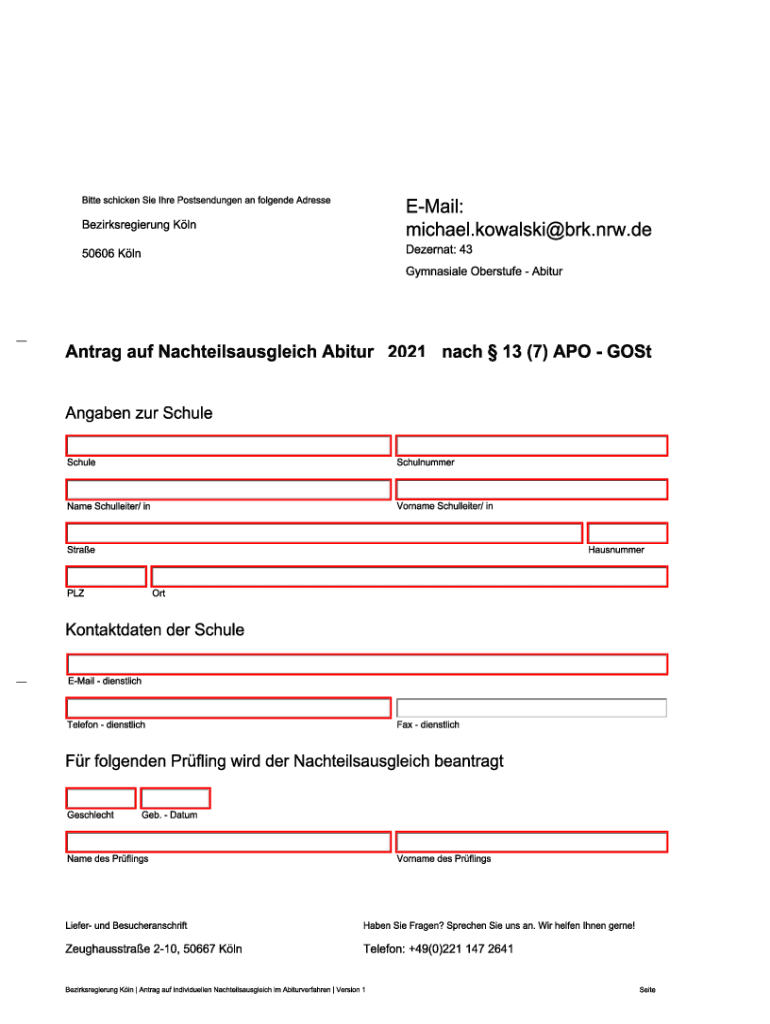 Fillable Online Antrag auf individuellen Nachteilsausgleich im Abiturverfahren. Antrag auf ...