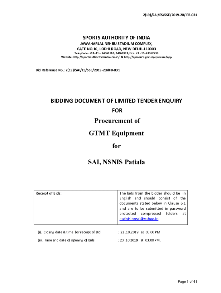 Fillable Online Procurement of GTMT Equipment for SAI, NSNIS Patiala Fax Email Print - pdfFiller