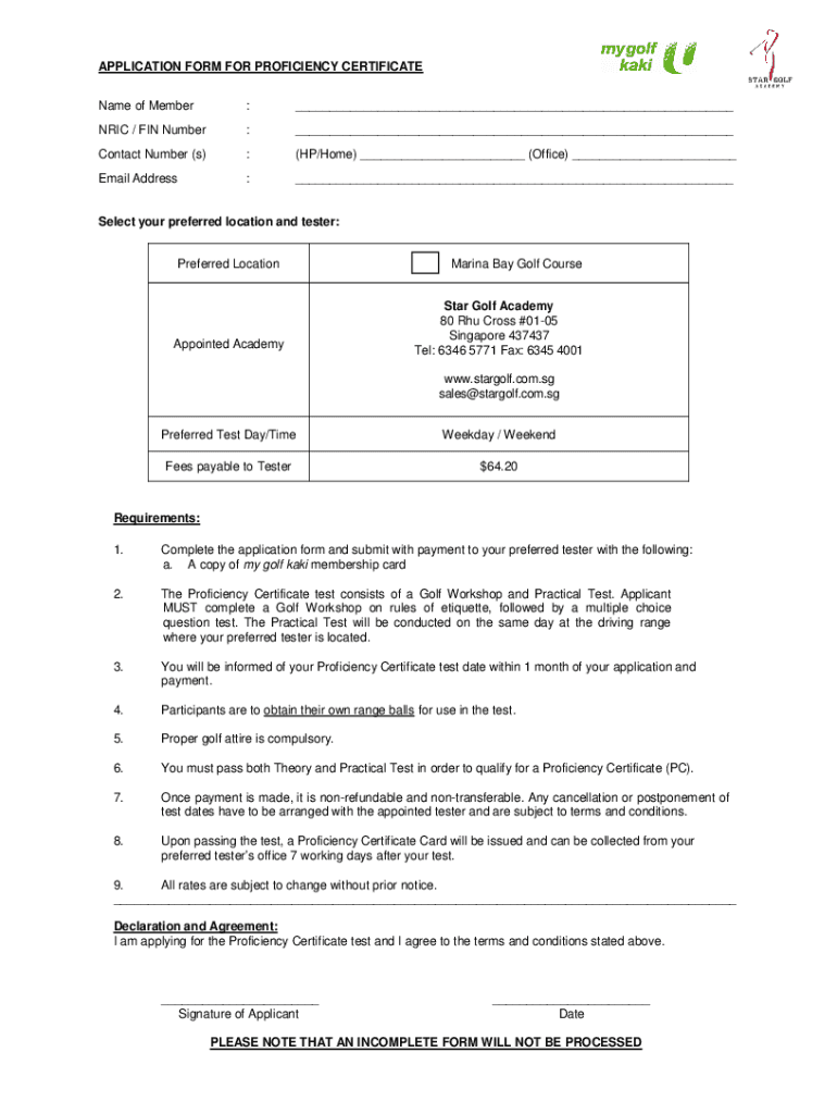 Fillable Online application form for proficiency certificate Fax Email ...