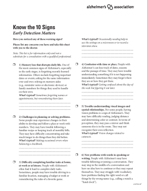Fillable Online Know the 10 Signs of Alzheimer's: Early Detection ...