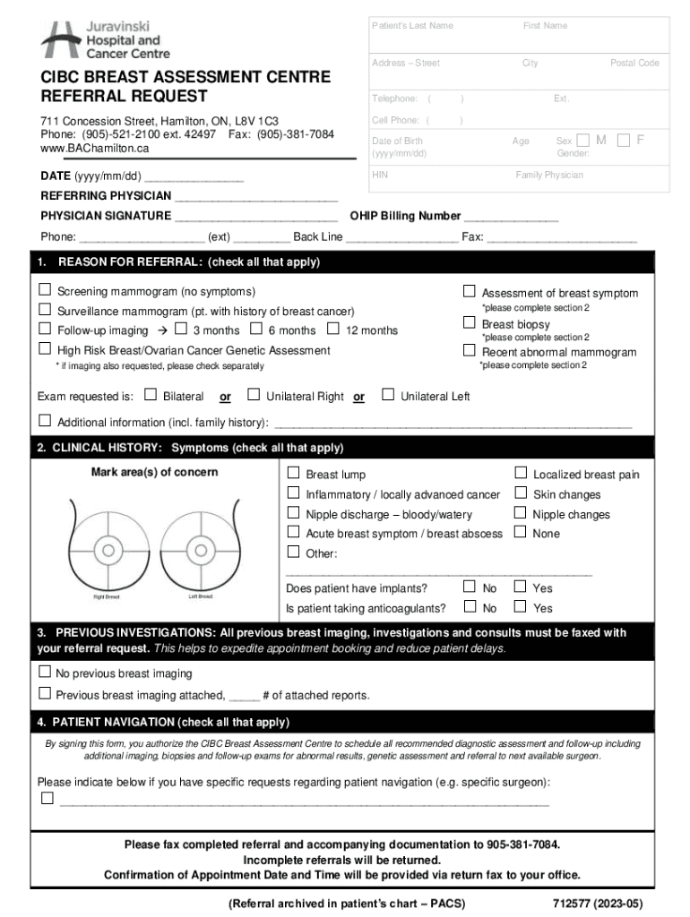 Fillable Online cibc breast assessment centre referral request Fax ...