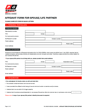Fillable Online AFFIDAVIT FORM FOR SPOUSE/LIFE PARTNER Fax Email Print - pdfFiller