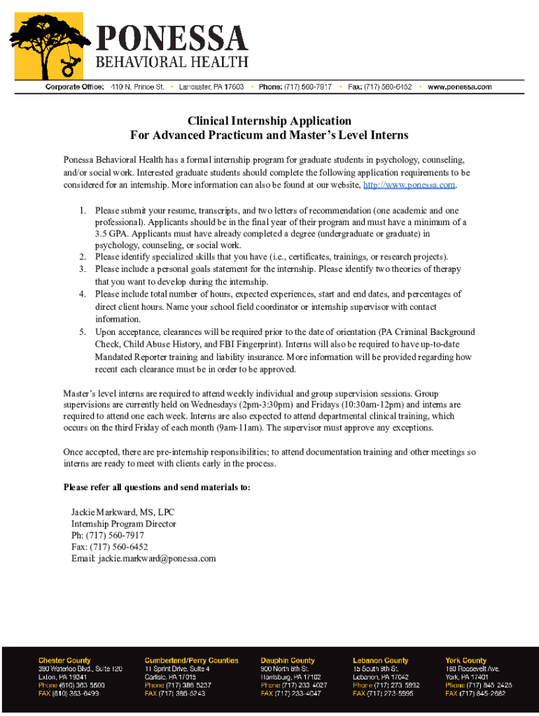 Fillable Online Clinical Internship Application For Advanced Practicum, ... Fax Email Print ...