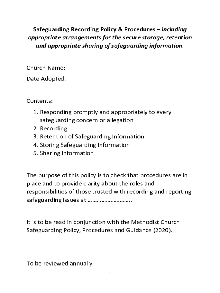 Fillable Online Recording safeguarding information: guidance and ...