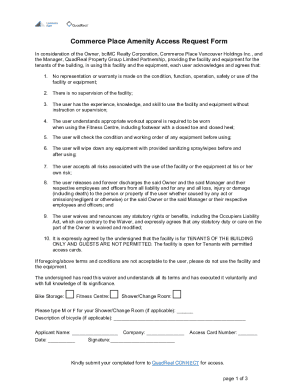 Fillable Online Commerce Place Amenity Access Request Form - NET Fax ...
