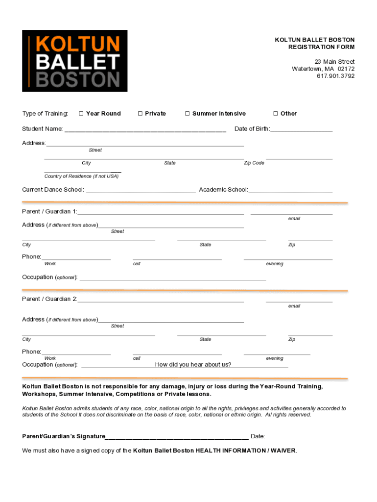 Fillable Online koltun ballet boston registration form Fax Email Print ...