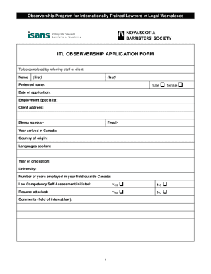 Fillable Online ITL OBSERVERSHIP APPLICATION FORM Fax Email Print ...