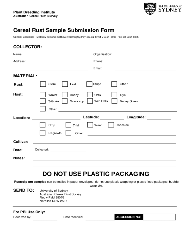 Fillable Online Cereal Rust Sample Submission Form Fax Email Print ...