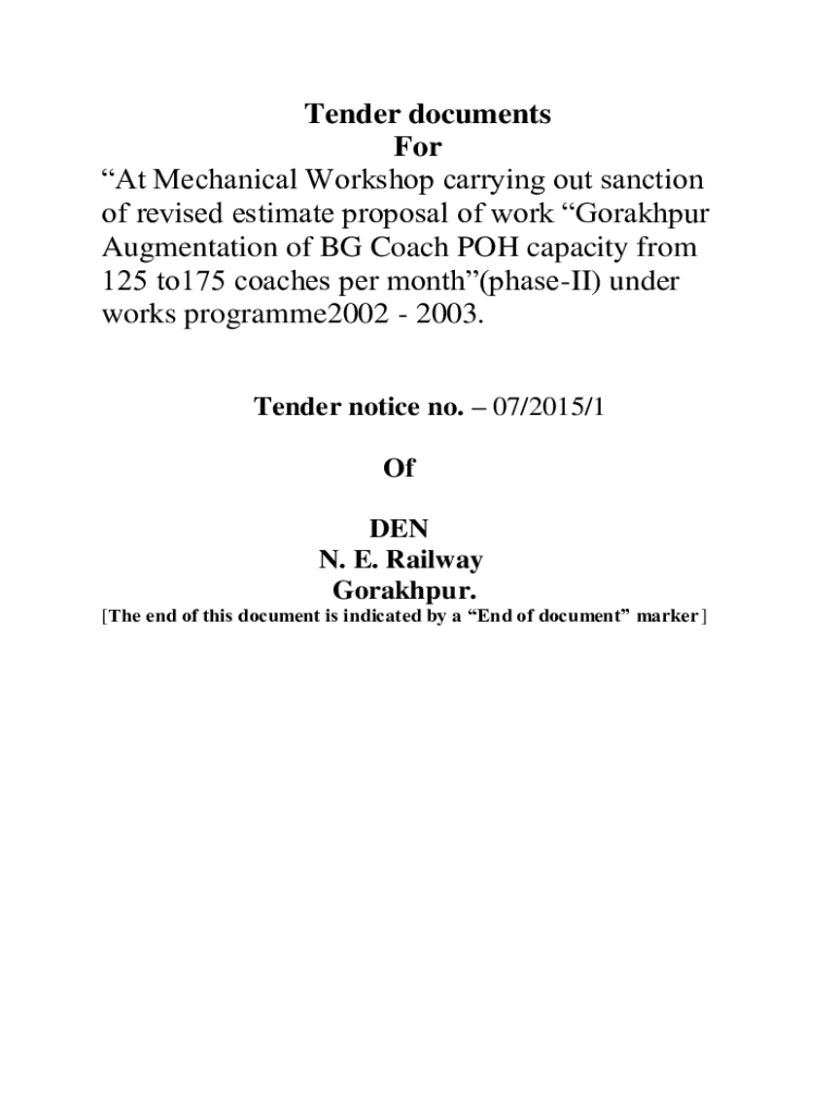 Fillable Online Tender documents For At Mechanical Workshop carrying ...