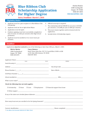 Fillable Online Blue Ribbon Club Scholarship Rules for Seniors Fax ...