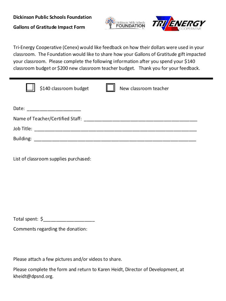 Fillable Online Gallons of Gratitude Impact Form. Feedback on Gallons of Gratitude Fax Email ...