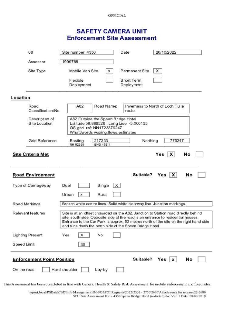 Fillable Online 22-2680 SCU Site Assessment Form 4350 Spean Bridge ...