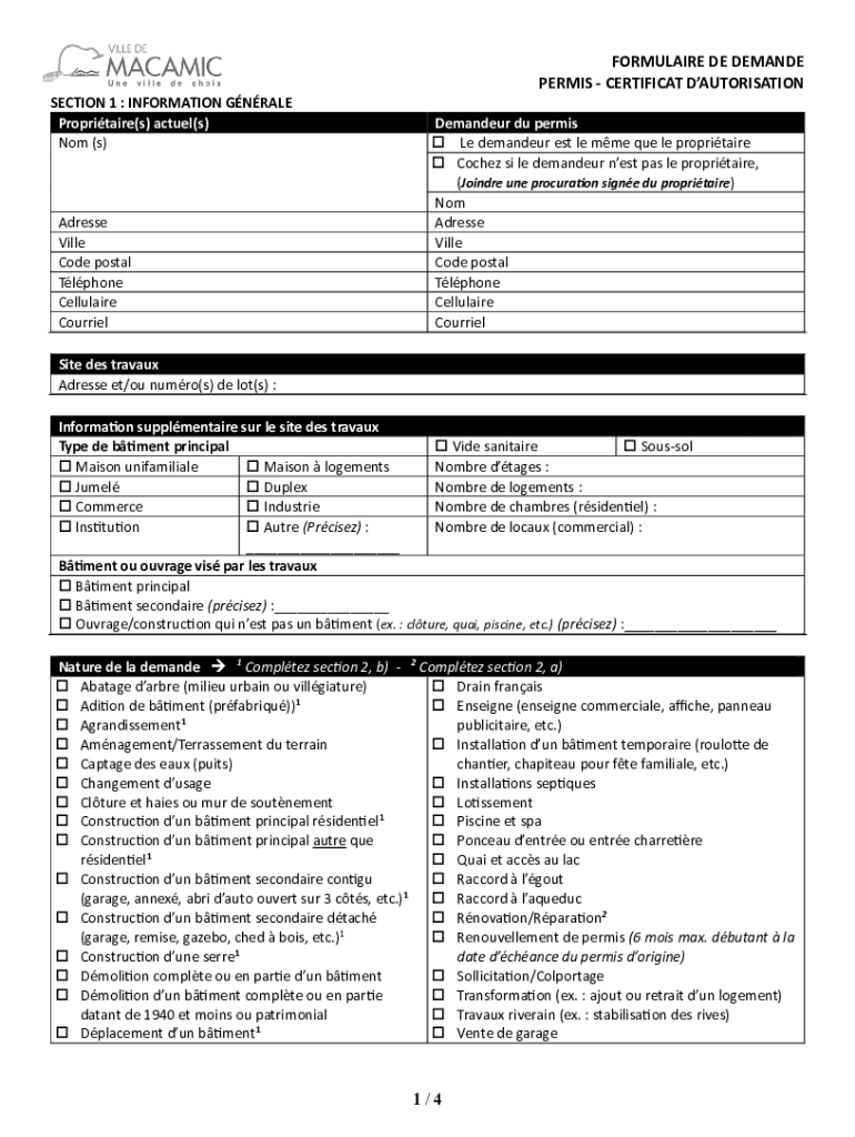 Remplissable En Ligne DEMANDE DE CERTIFICAT D'AUTORISATION PERMIS DE ... Fax Email Imprimer ...