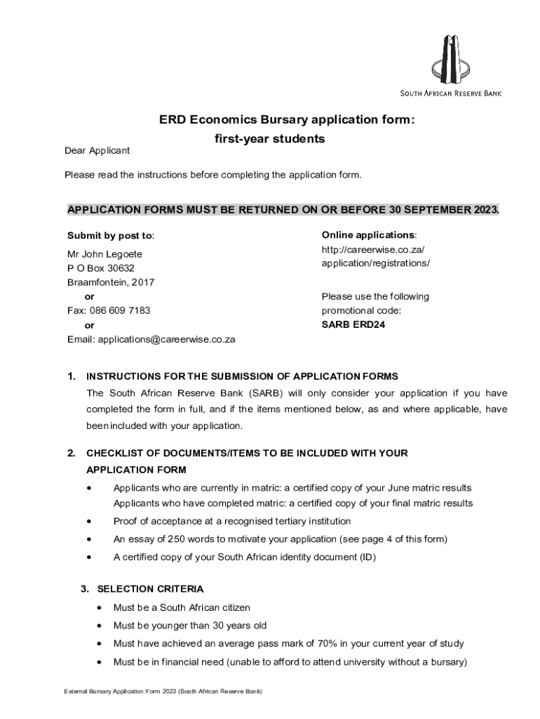 Fillable Online ERD Economics External Bursary Application Form 2024 ...