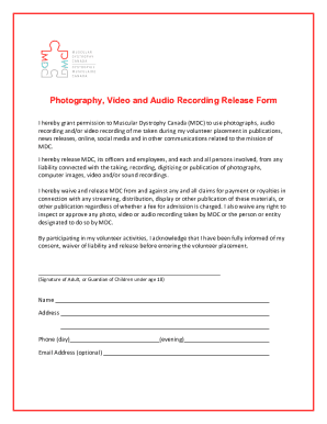 Fillable Online Photography, Video and Audio Recording Release Form Fax ...