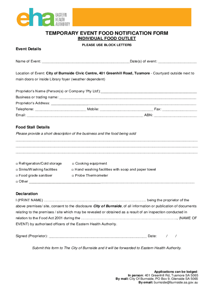 Fillable Online TEMPORARY EVENT FOOD NOTIFICATION FORM Fax Email Print ...