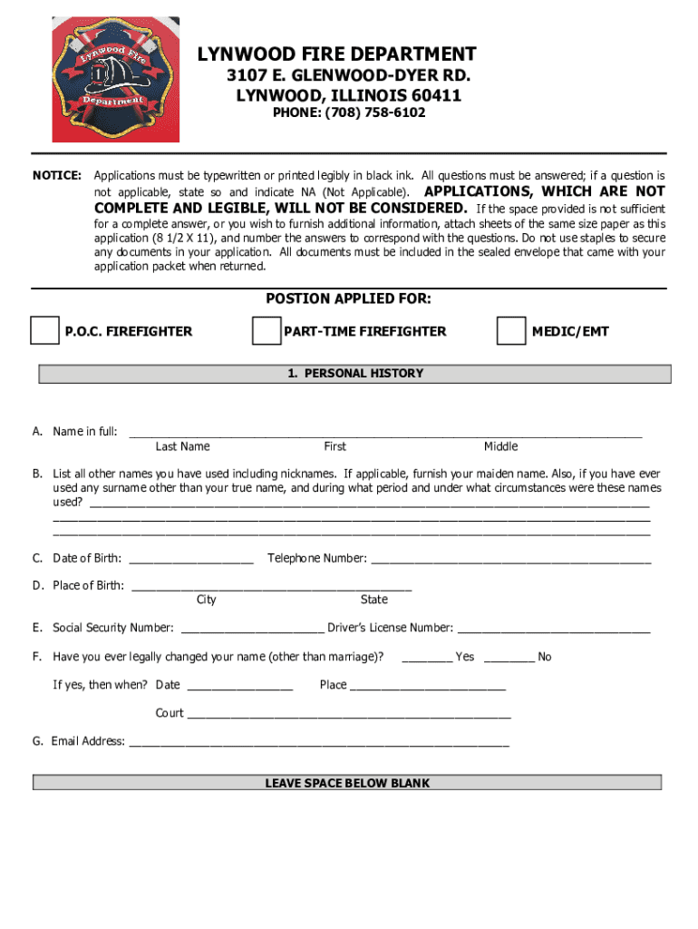 Fillable Online Village of Lynwood - Fire Department - Contact Fax ...