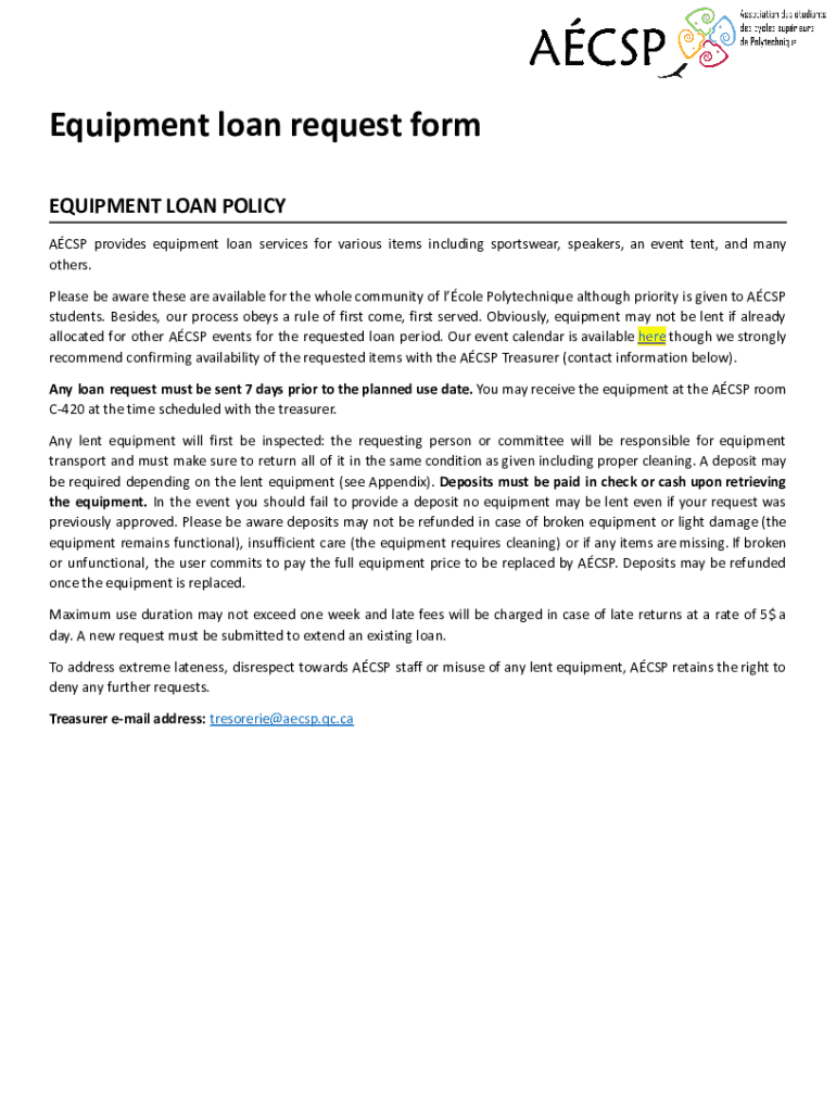 Fillable Online Equipment loan request form Fax Email Print - pdfFiller