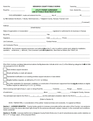 Fillable Online UTILITY PERMIT AGREEMENT USE OF PUBLIC ROAD ... Fax ...