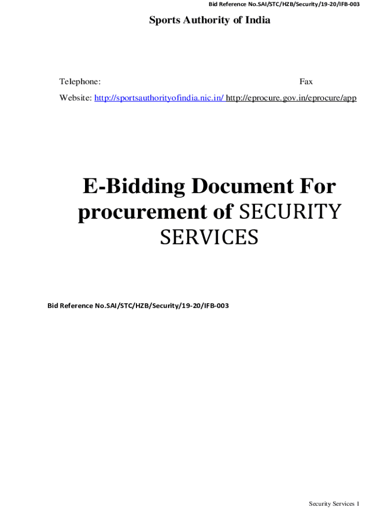 Fillable Online E-Bidding Document For procurement of SECURITY ... Fax ...