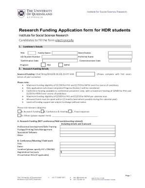 Fillable Online issr uq edu Research Funding Application form for HDR ...