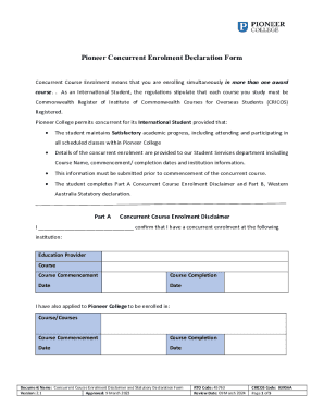 Fillable Online Pioneer Concurrent Enrolment Declaration Form Fax Email Print - pdfFiller