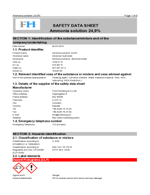 Fillable Online SAFETY DATA SHEET Ammonia solution 24,9% Fax Email ...