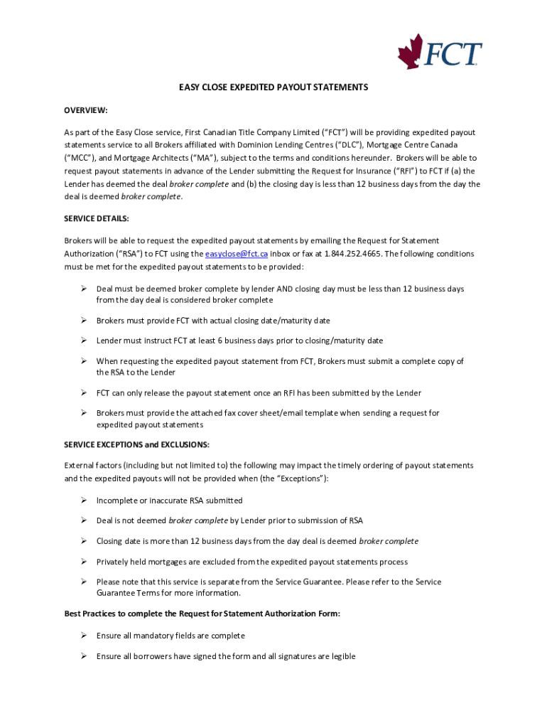 Fillable Online EASY CLOSE EXPEDITED PAYOUT STATEMENTS Fax Email Print ...