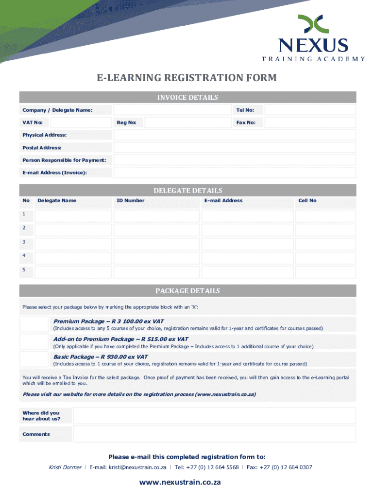 Fillable Online E-LEARNING REGISTRATION FORM Fax Email Print - pdfFiller