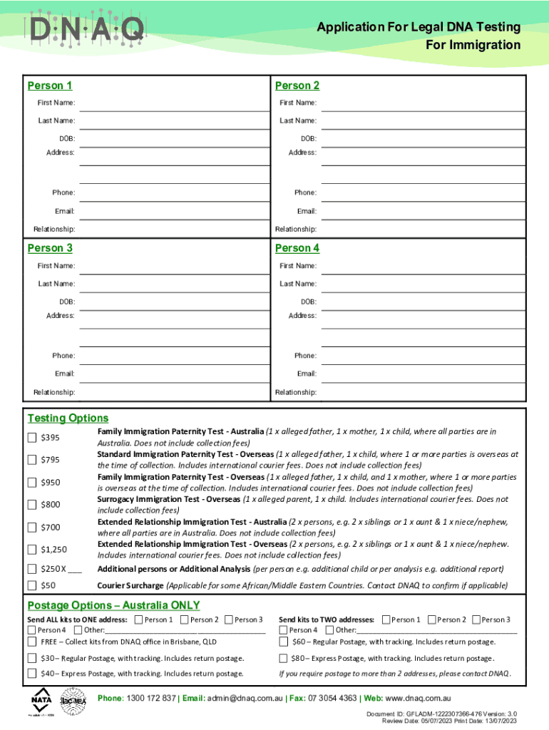 Fillable Online Full Range Of Immigration DNA Tests To Prove Biological ...