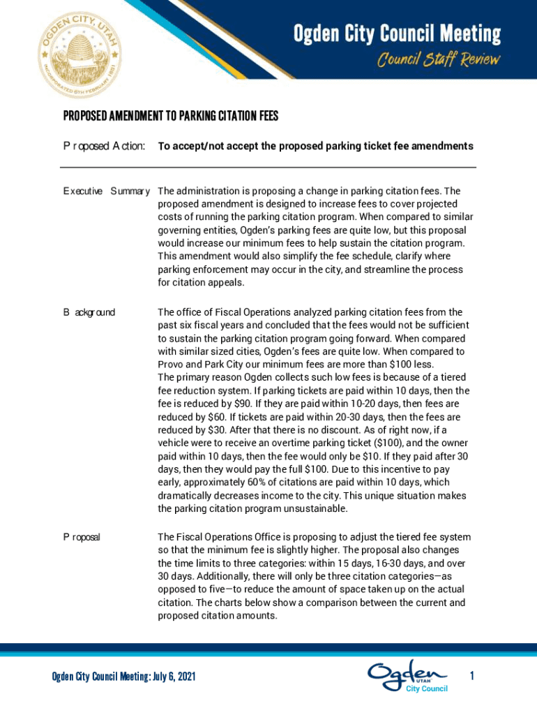 Fillable Online PROPOSED AMENDMENT TO PARKING CITATION FEES ... Fax ...