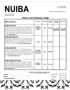 Fillable Online PRICE LIST/ORDER FORM Fax Email Print - pdfFiller