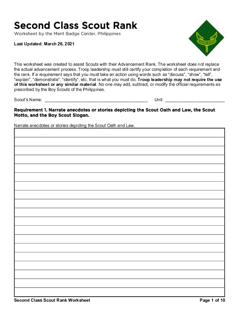 Fillable Online Second Class Scout Rank Fax Email Print - pdfFiller