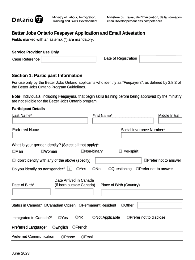 Fillable Online Better Jobs Ontario Feepayer Application and Email ...