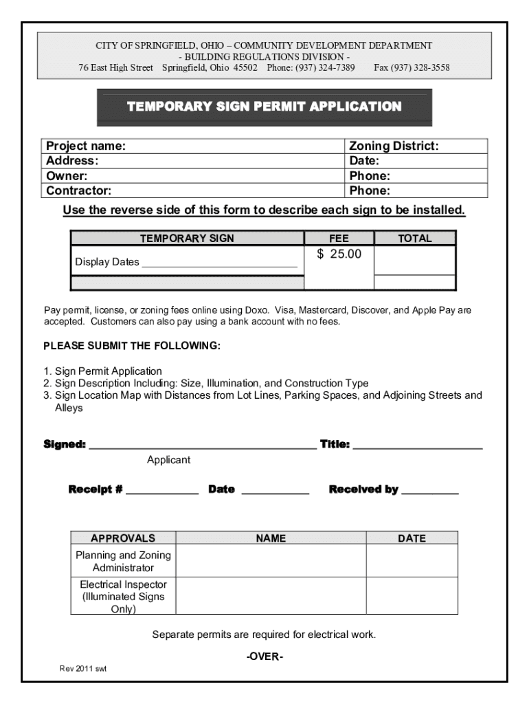 Fillable Online TEMPORARY SIGN PERMIT APPLICATION Project name Fax ...