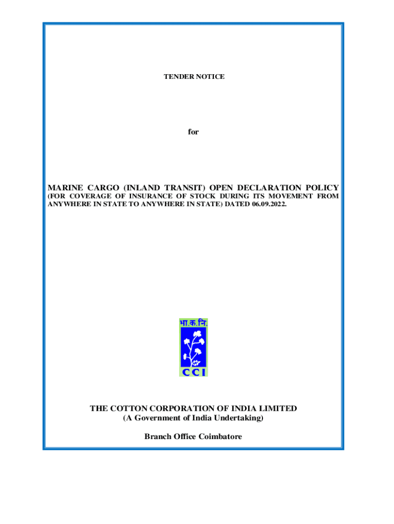 Fillable Online for MARINE CARGO (INLAND TRANSIT) OPEN ... Fax Email ...