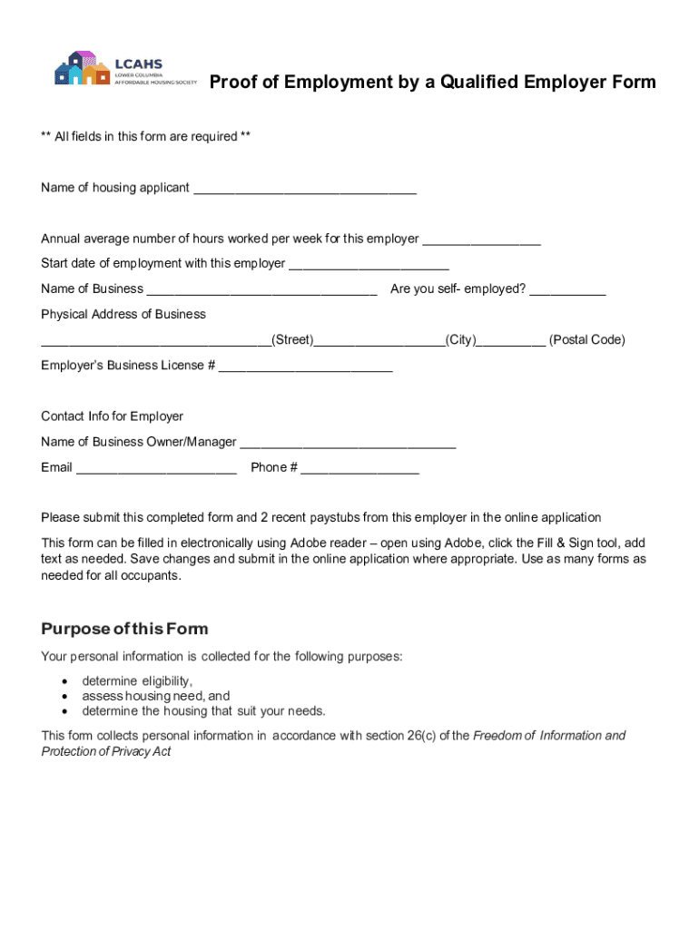 Fillable Online Proof of Employment by a Qualified Employer Form Fax ...