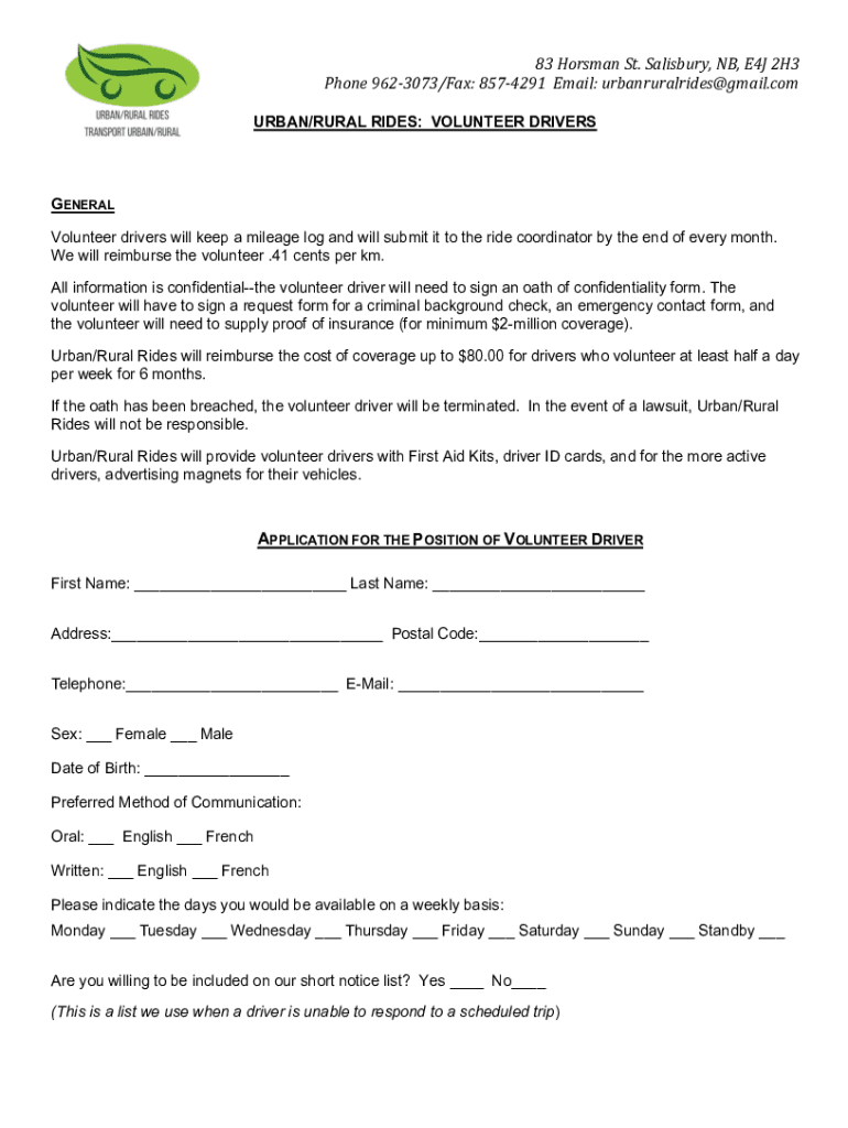 Fillable Online Ride service to help seniors in rural areas near ...