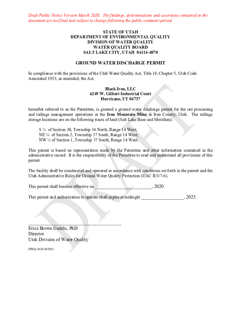 Fillable Online ground water discharge permit Fax Email Print - pdfFiller